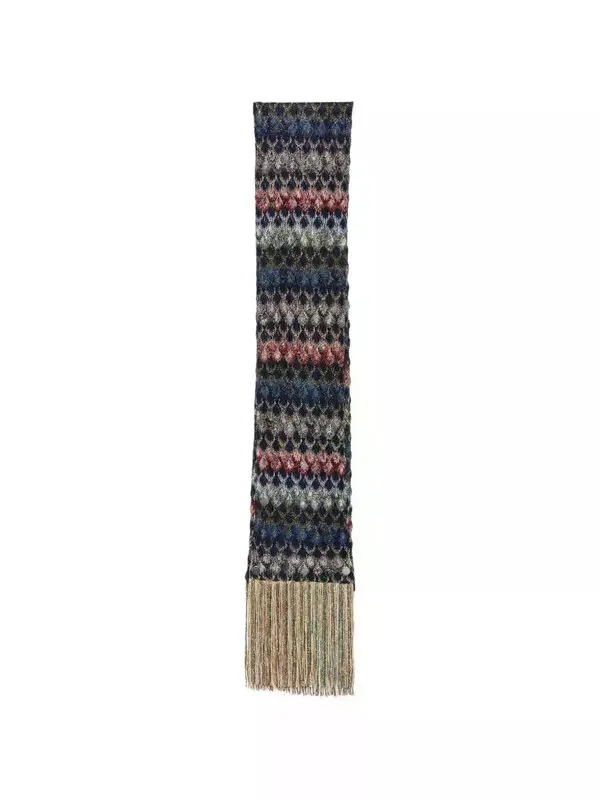 Missoni Zigzag-knit Fringed Scarf - Blue