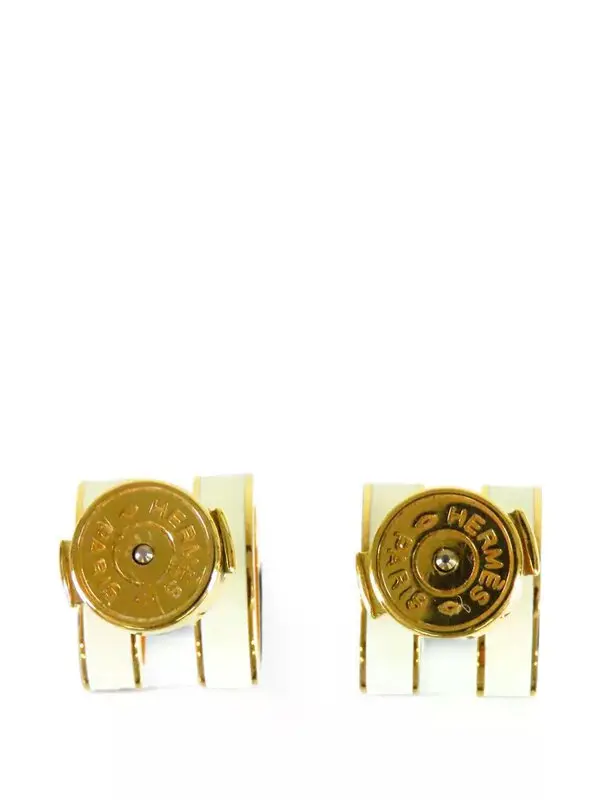 Hermès Gold-plated Enamel Pop H Stud Earrings - White