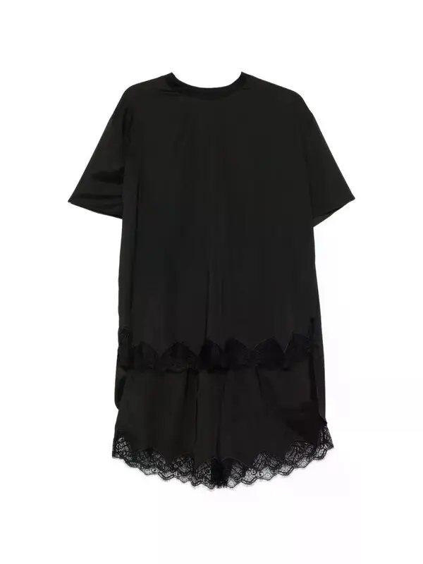 PARLOR Lace-trim T-shirt And Shorts Set - Black