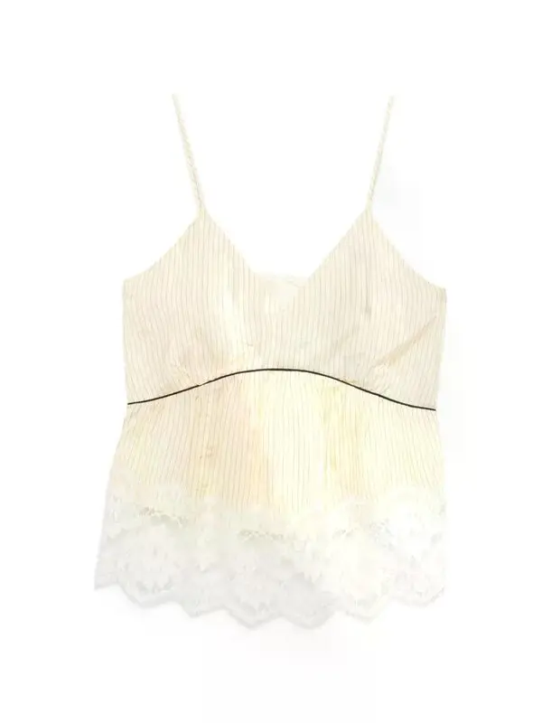 Plan C Lace-trimmed Striped V-neck Top