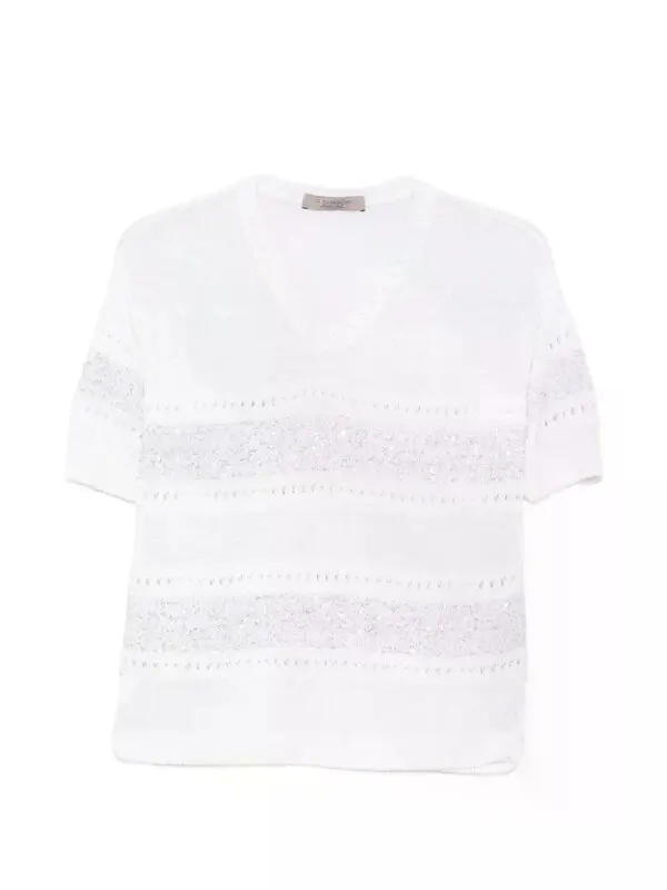 D.exterior Sequin-embellished Open-knit T-shirt