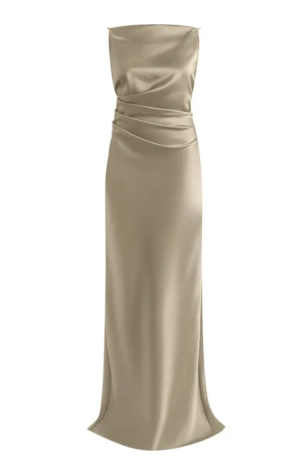 Amsale Spaghetti Strap Low Back Dress - Gold