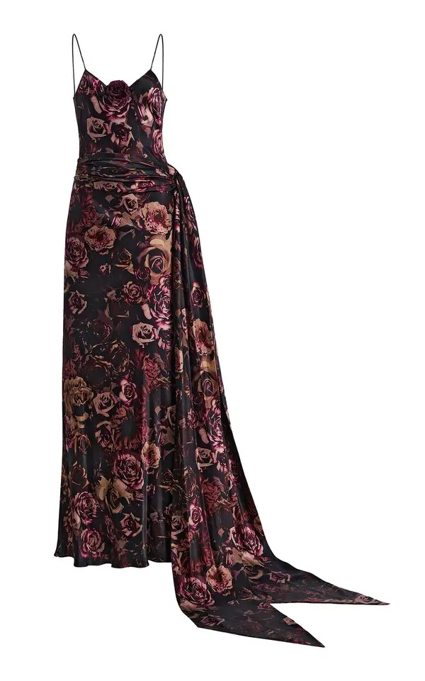 RODARTE Rose-print Silk-satin Gown