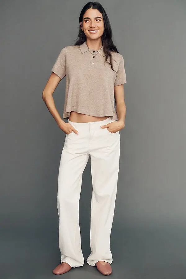 Maeve Swg Polo Top - Beige