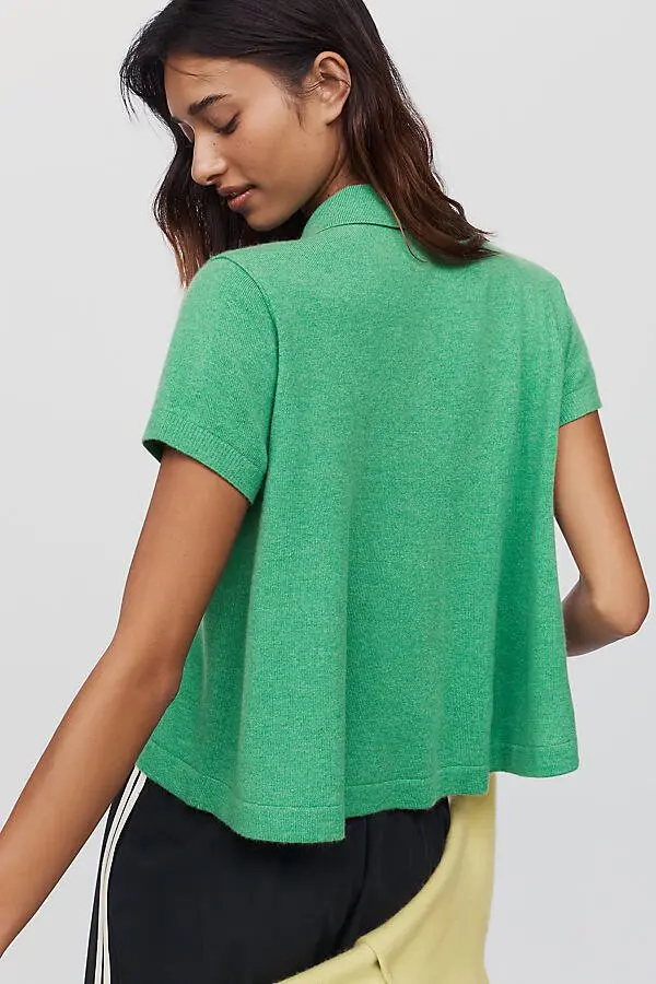 Maeve Short Sleeve Wool-cashmere Blend Polo Top - Kelly