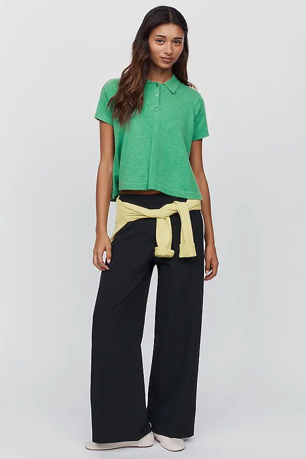 Maeve Short Sleeve Wool-cashmere Blend Polo Top - Kelly
