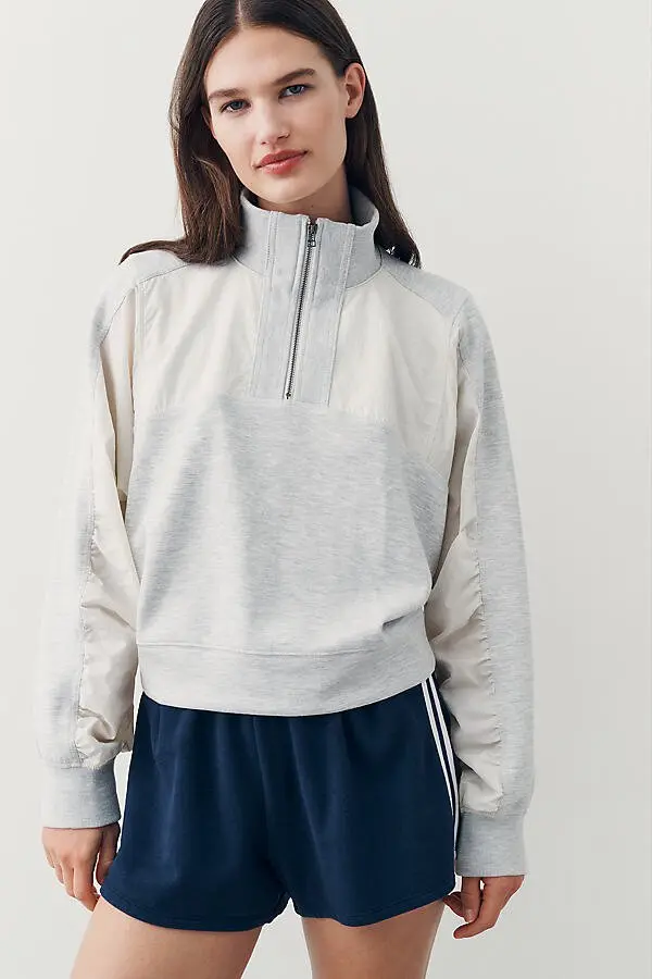 Daily Practice Mixed Media Quarter-zip Jacket Top