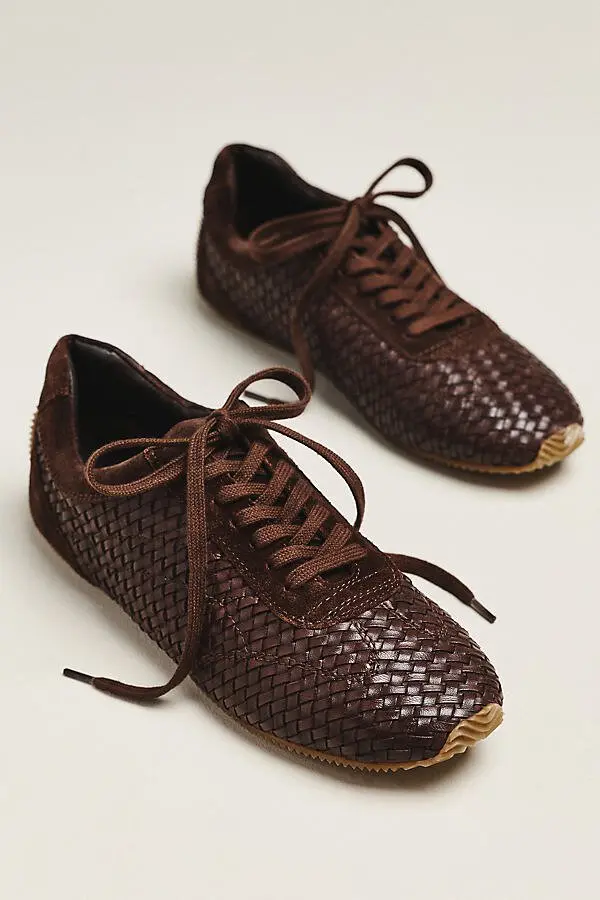 Maeve Woven Leather Sneakers - Chocolate