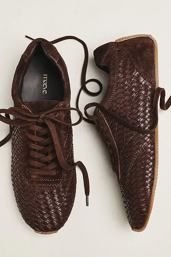 Maeve Woven Leather Sneakers - Chocolate