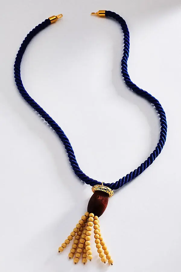 Timeless Pearly Corded Beaded Tassel Pendant Necklace
