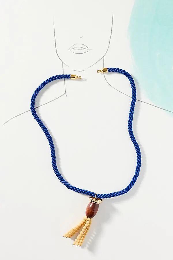 Timeless Pearly Corded Beaded Tassel Pendant Necklace