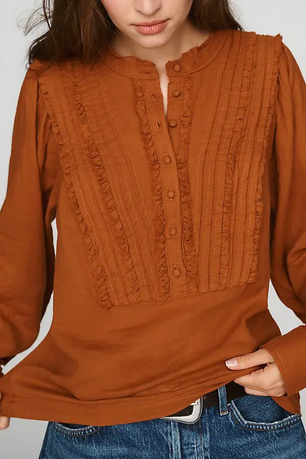 PILCRO 100% Cotton Ruffle Blouse