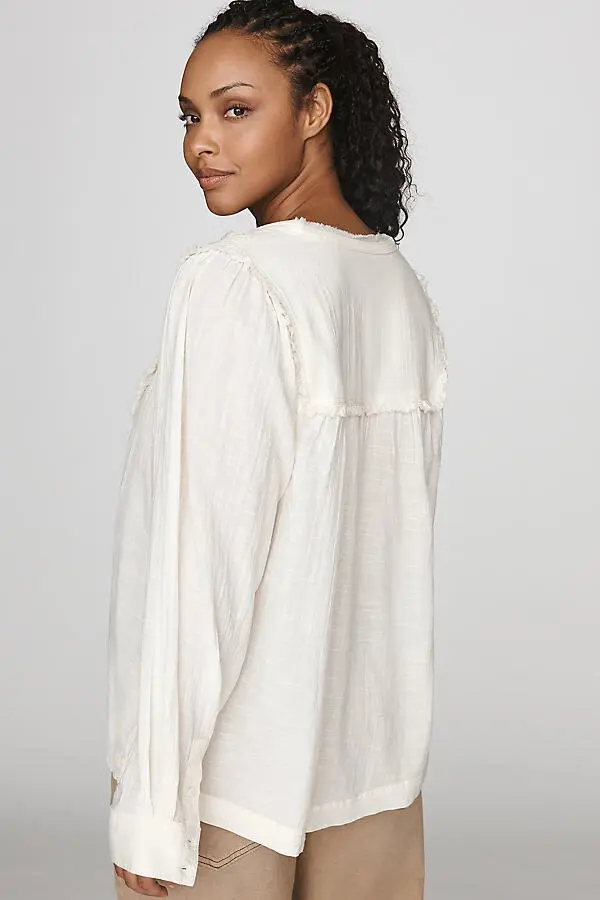 PILCRO 100% Cotton Ruffle Blouse - Ivory