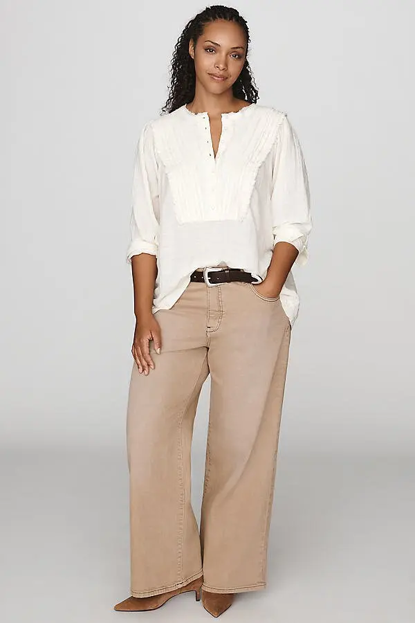 PILCRO 100% Cotton Ruffle Blouse - Ivory