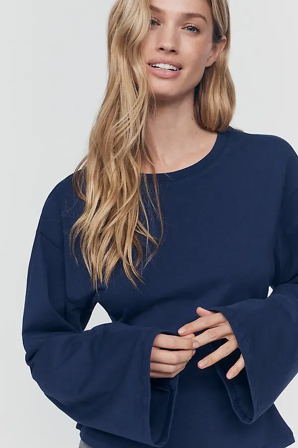 Maeve Waisted Long-sleeve Top - Navy