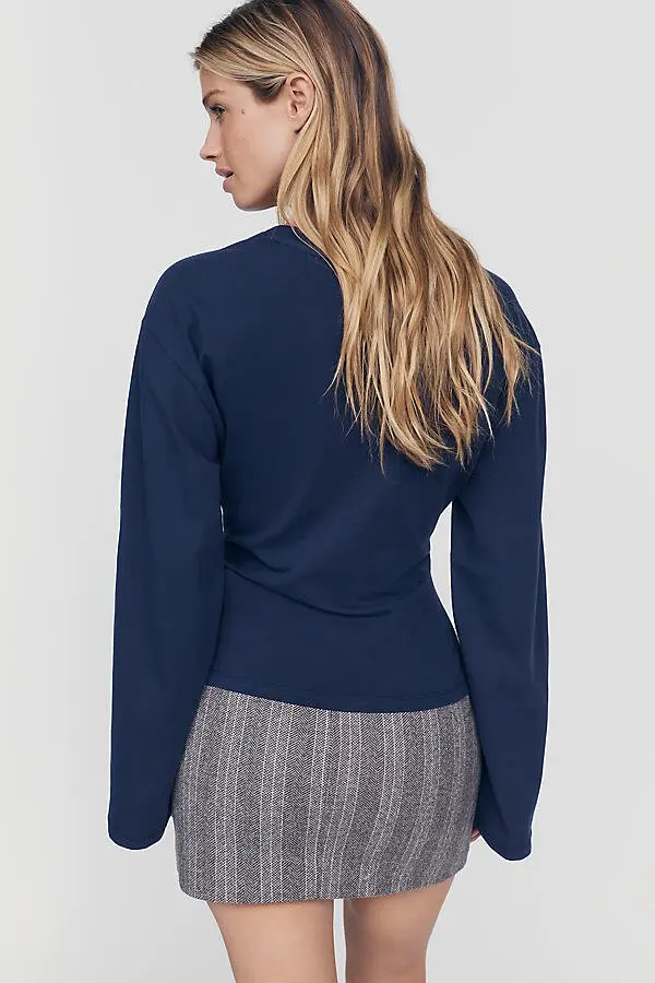Maeve Waisted Long-sleeve Top - Navy