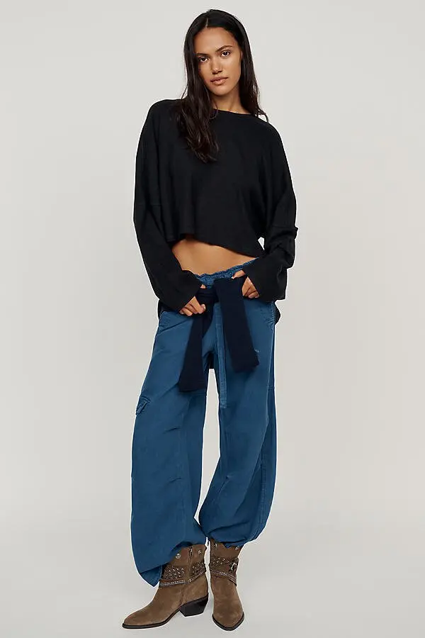 PILCRO Cotton Long-sleeve Top - Black