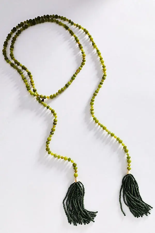 Anthropologie Beaded Tasseled Wrap Necklace - Chartreuse