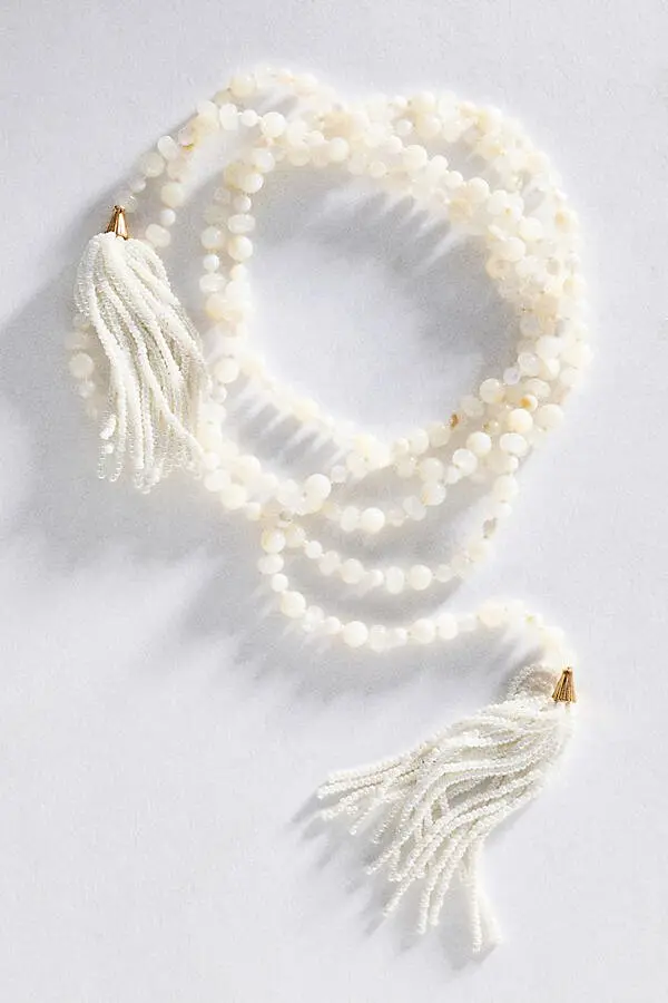 Anthropologie Beaded Tasseled Wrap Necklace - Cream
