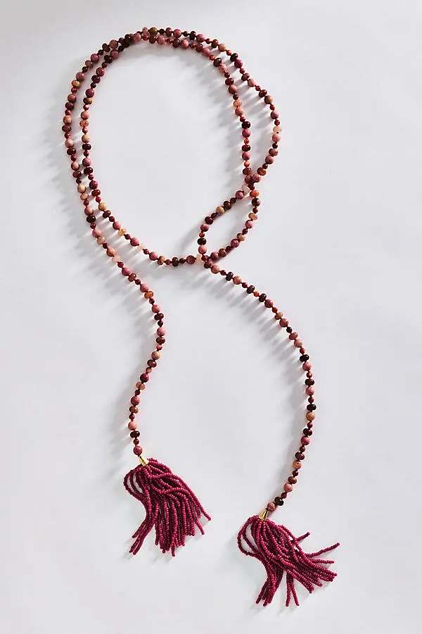 Anthropologie Beaded Tasseled Wrap Necklace - Mauve