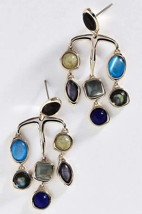 Anthropologie Gemstone Organic Drop Earrings - Blue