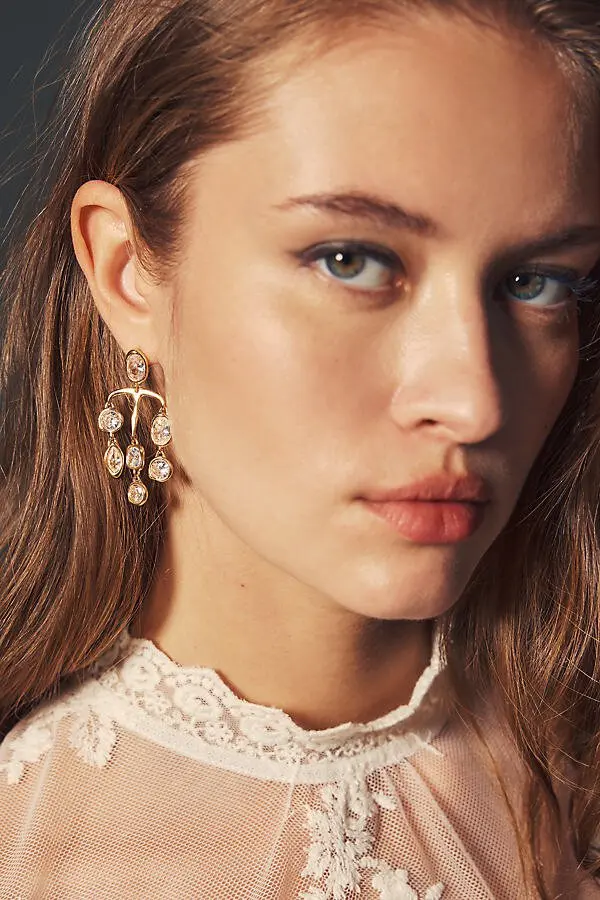 Anthropologie Gemstone Organic Drop Earrings - Gold