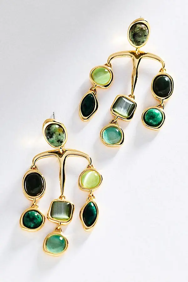 Anthropologie Gemstone Organic Drop Earrgs - Green