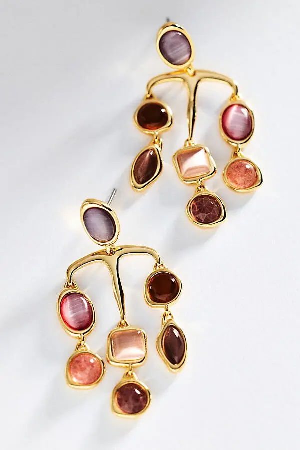 Anthropologie Gemstone Organic Drop Earrgs - Red