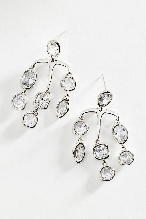 Anthropologie Gemstone Organic Drop Earrings - Silver