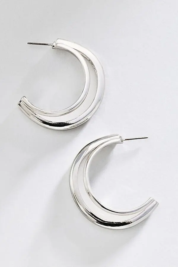 Anthropologie Crescent Hoop Earrgs - Silver