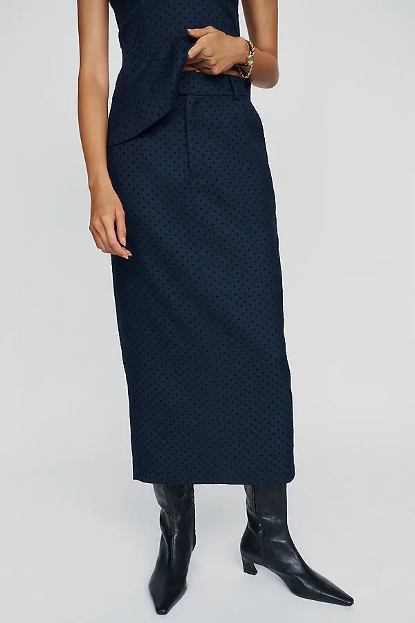 MAUDE CLUB Bella Midi Skirt With Swiss Dot Texture