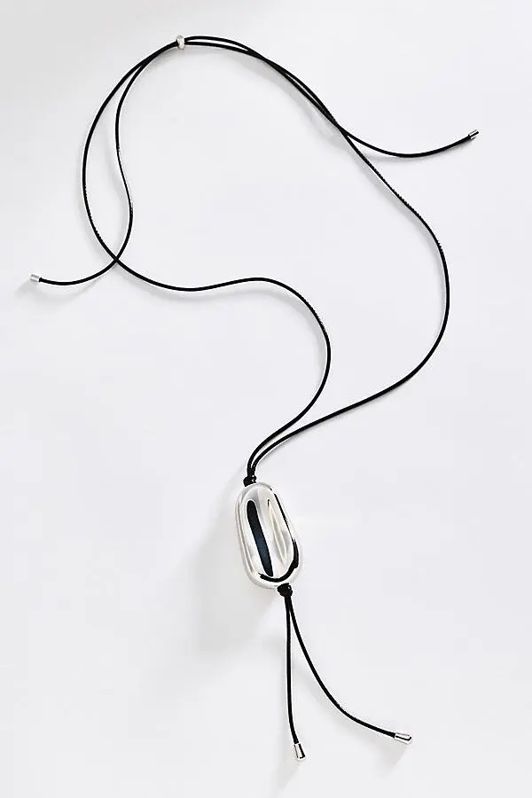 Anthropologie Corded Organic Pendant Necklace - Black/silver