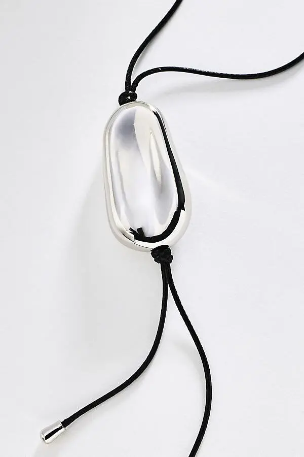 Anthropologie Corded Organic Pendant Necklace - Black/silver