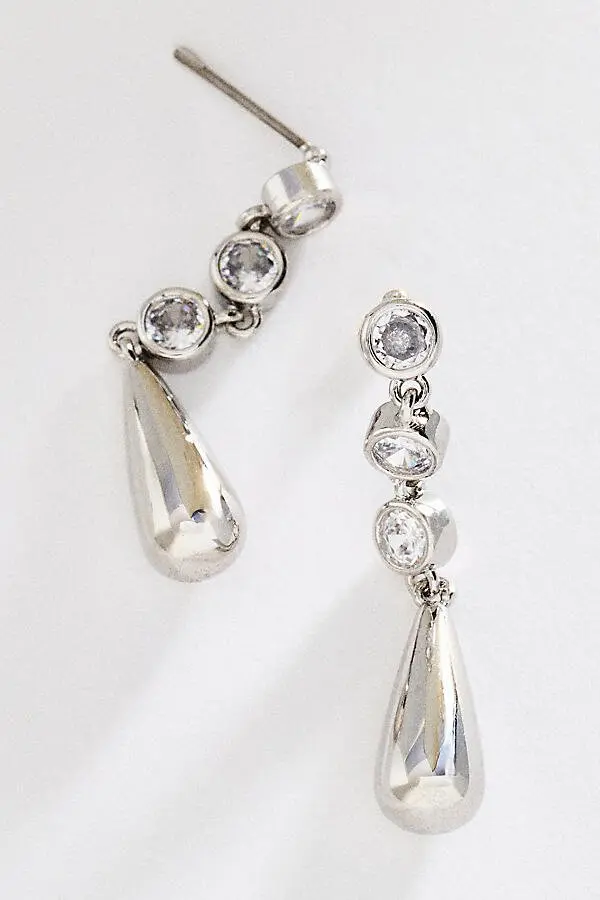 Anthropologie Bezel Crystal Drop Earrgs - Silver