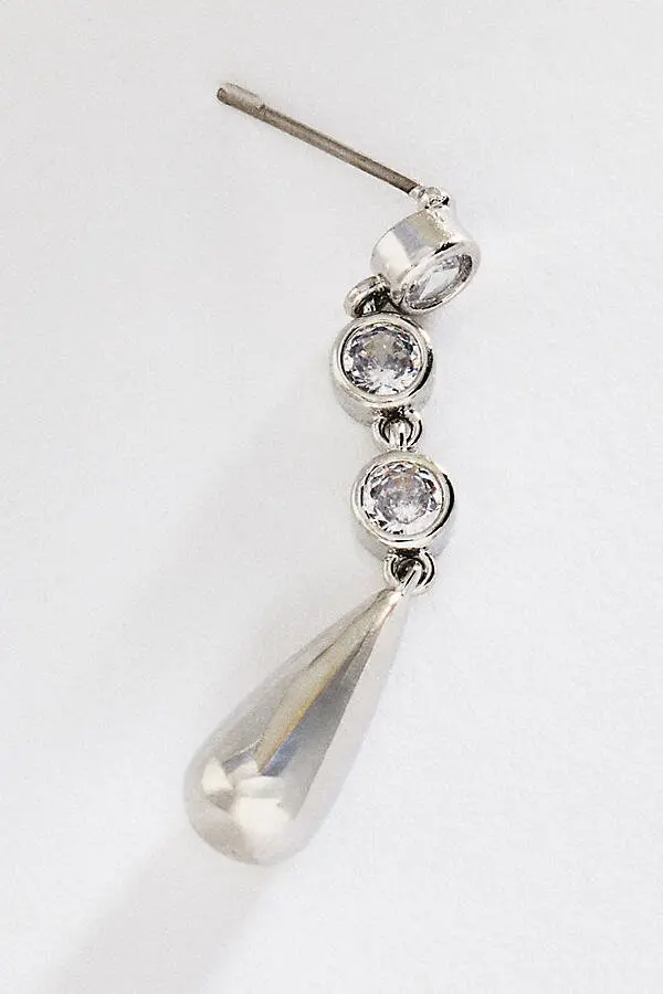 Anthropologie Bezel Crystal Drop Earrgs - Silver