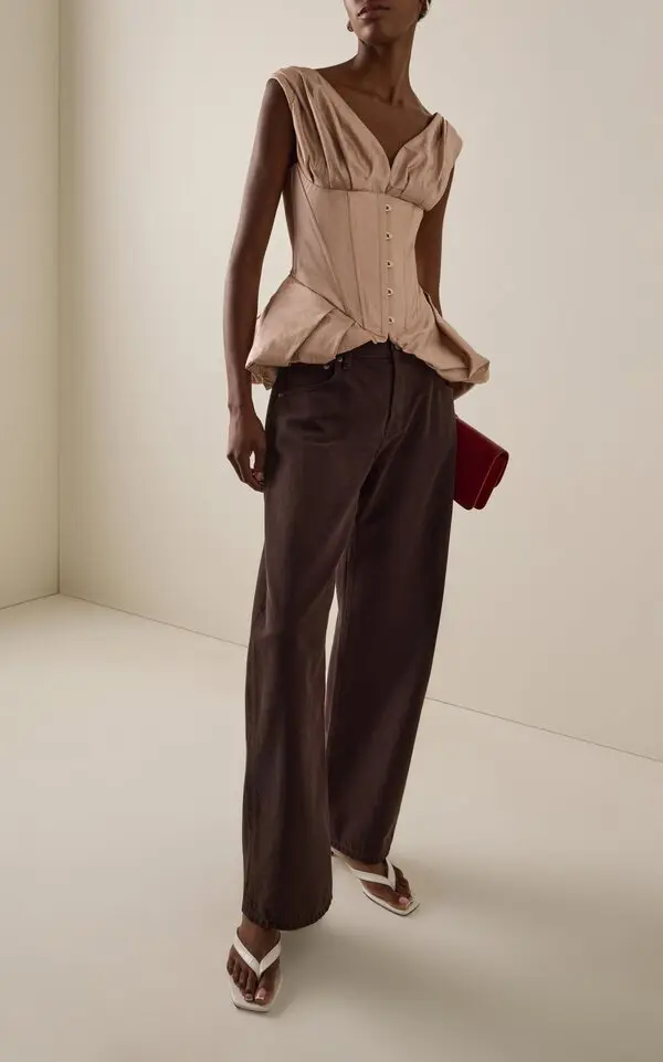Staud Fabianne Silk Corset Top With Draped Sleeves