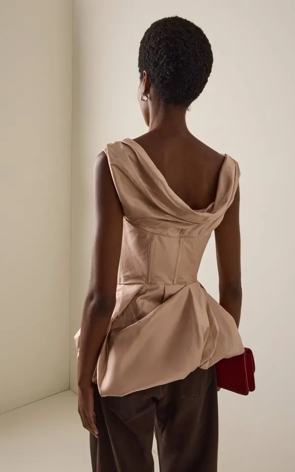 Staud Fabianne Silk Corset Top With Draped Sleeves