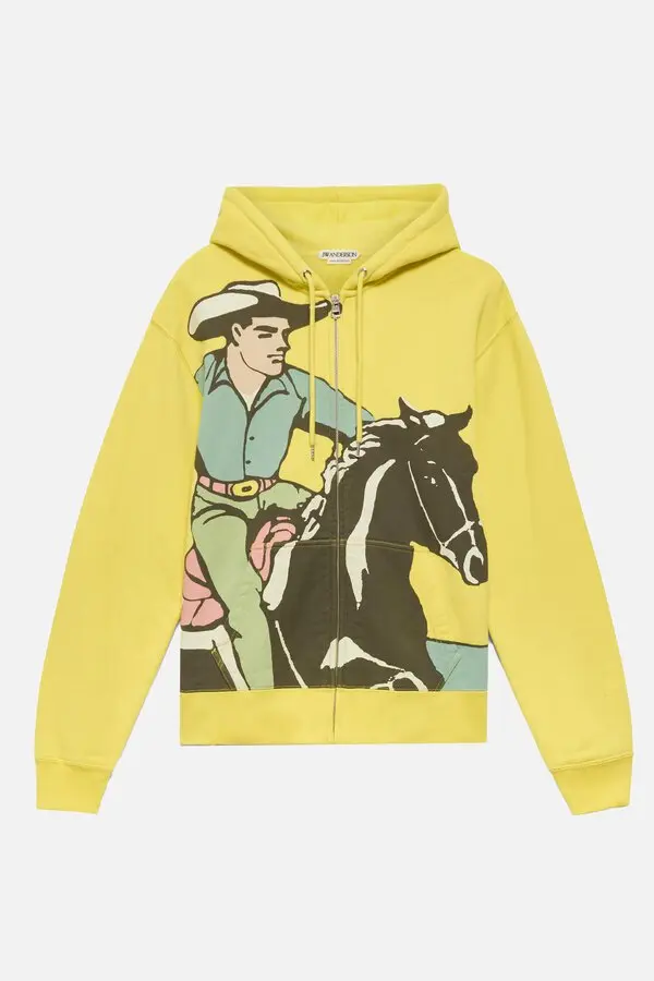 JW Anderson Cowboy Graphic Zip-up Hoodie - Yellow
