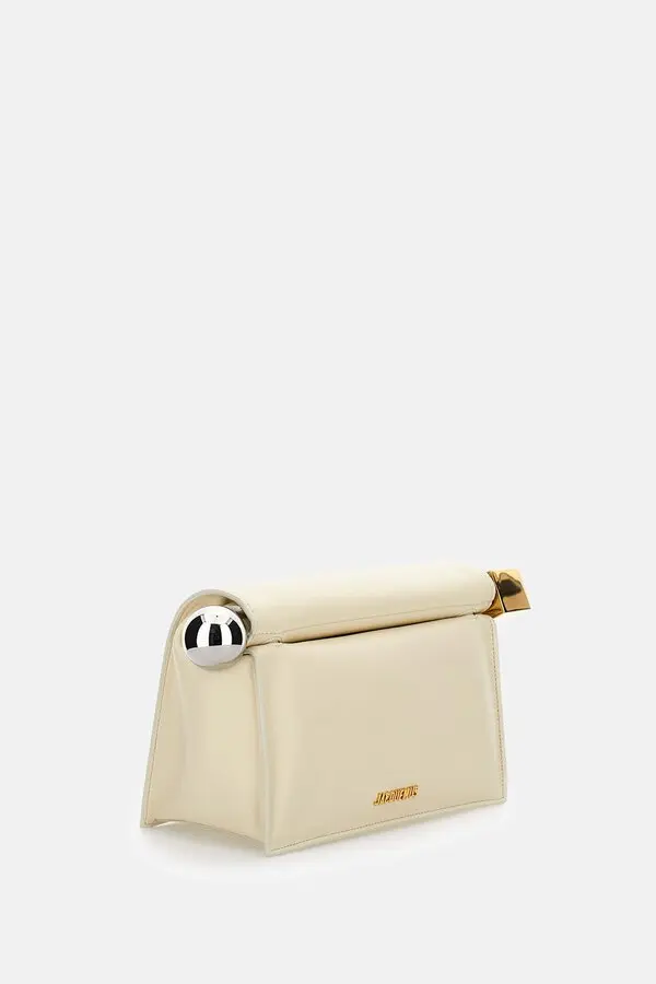 Jacquemus Folded Clutch In Nappa Leather With Geometric Hardware - White