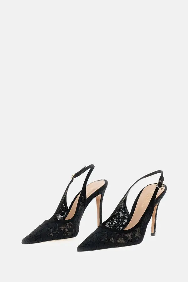 GIANVITO ROSSI Slingback Décolleté With Floral Lace Upper - Black