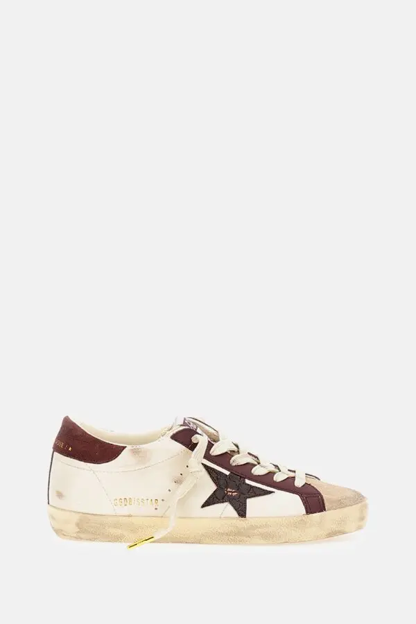 GOLDEN GOOSE Super Star Low-top Leather Sneakers With Crocodile-embossed Star - Bianco