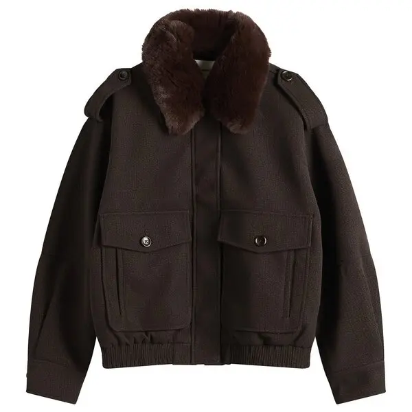 Good American Faux Leather Bomber Jacket With Removable Fur Collar