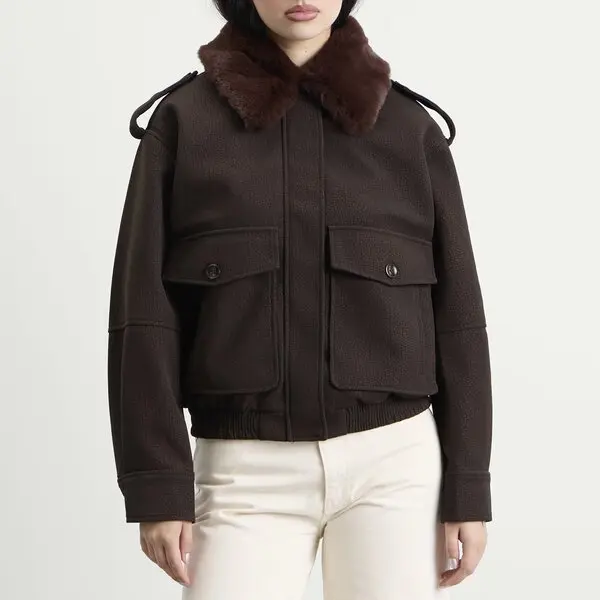 Good American Faux Leather Bomber Jacket With Removable Fur Collar