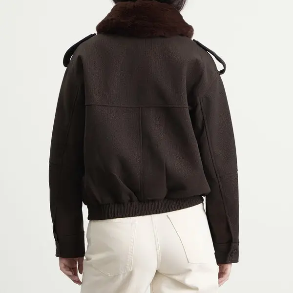 Good American Faux Leather Bomber Jacket With Removable Fur Collar