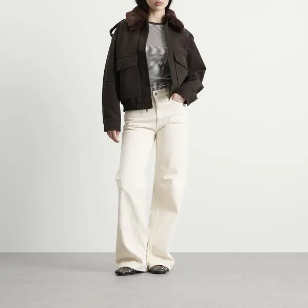 Good American Faux Leather Bomber Jacket With Removable Fur Collar