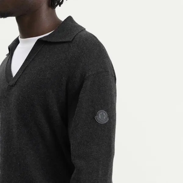 Moncler Cashmere Wool Open Collar Polo