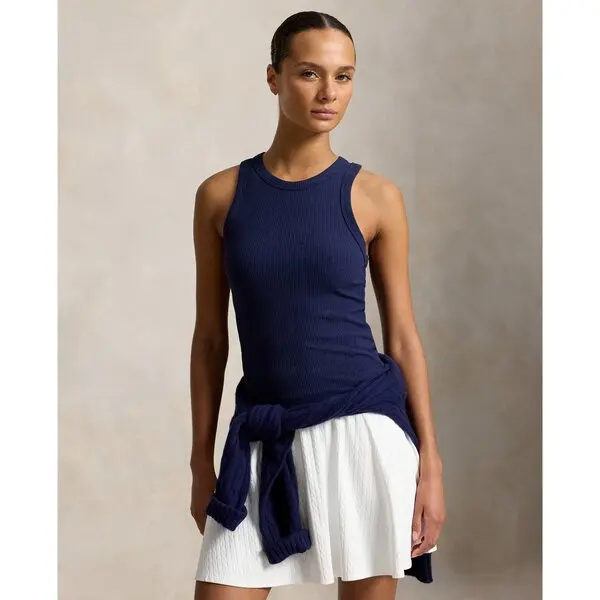 Ralph Lauren Ribbed Cutaway Tank Top - Refined Navy