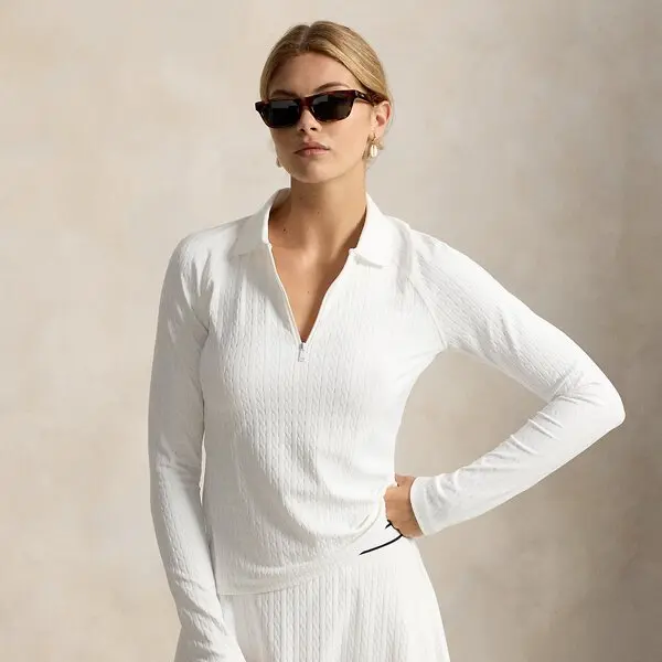 Ralph Lauren Cable Quarter-zip Long-sleeve Polo Shirt - Ceramic White