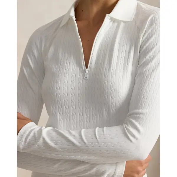 Ralph Lauren Cable Quarter-zip Long-sleeve Polo Shirt - Ceramic White