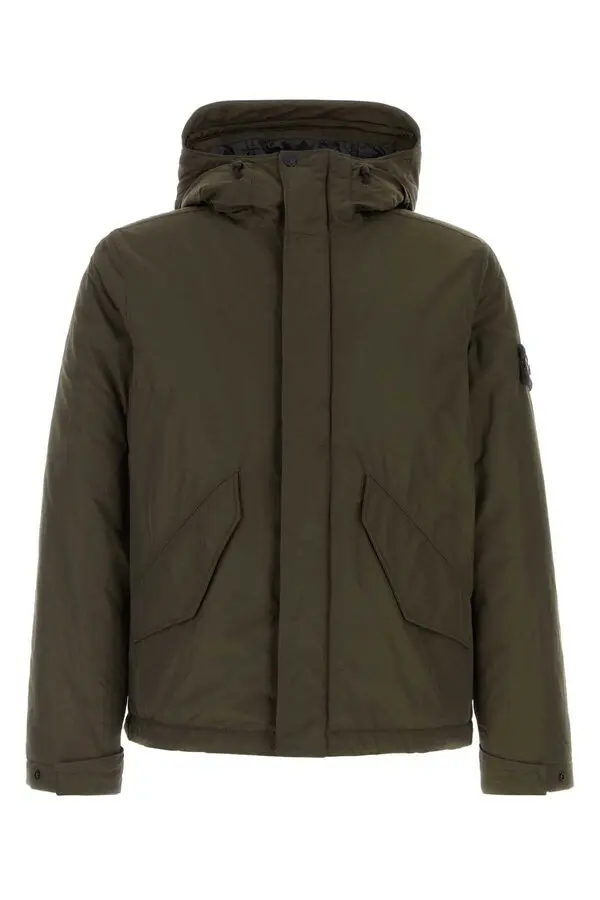 Stone Island Olive Polyester Blend Padded Jacket - Green